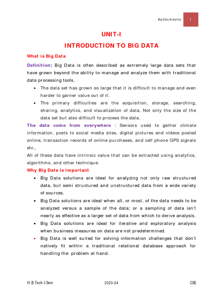 UNIT-I-LM | PDF | Map Reduce | Apache Hadoop