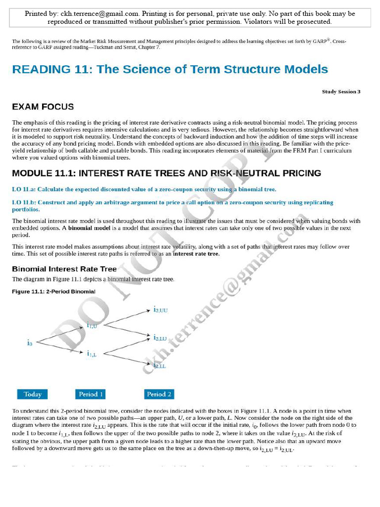 Reading 11 - The Science of Term Structure Models | PDF | Option ...