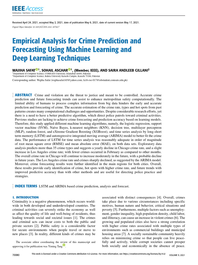 Crime Prediction Using ML & DL Techniques | PDF | Time Series | Forecasting
