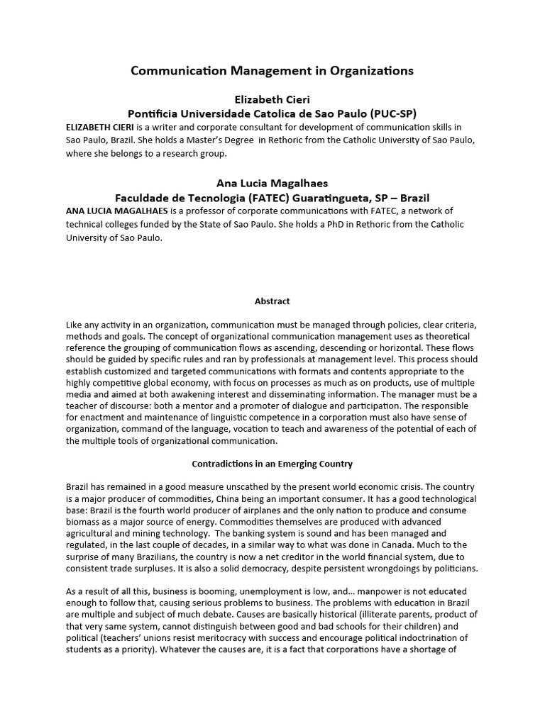 Communication Management in Organization | PDF | Communication ...