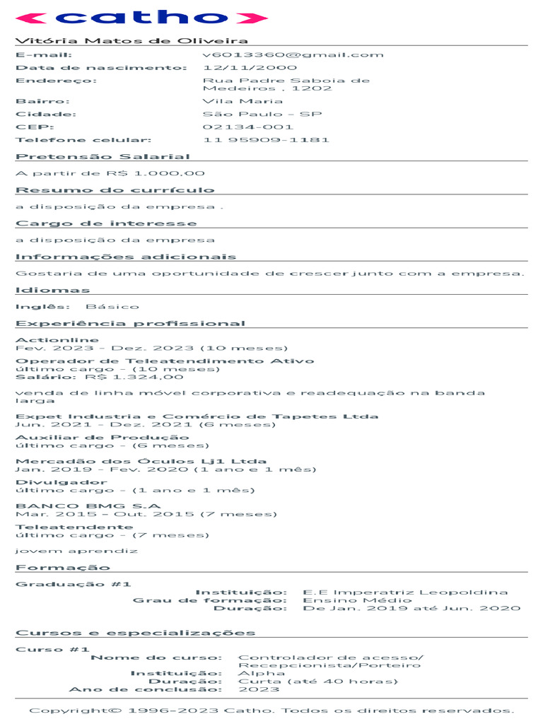 Curriculo Vitoria Matos | PDF