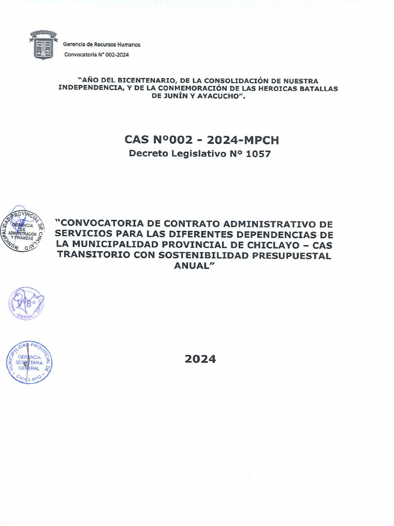 Base Del Concurso Cas 002 MPCH Resolucion | PDF