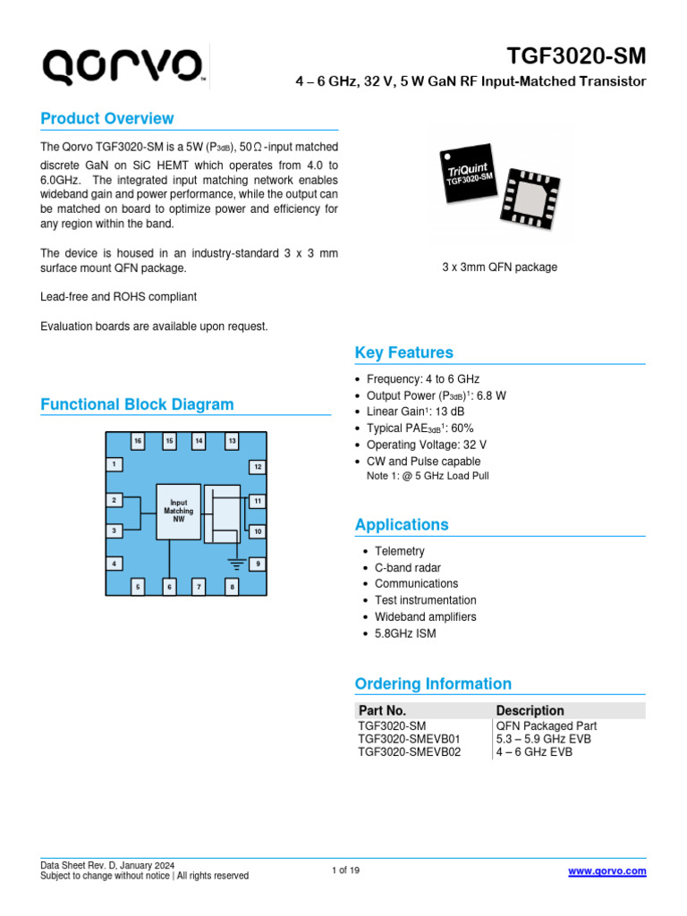 5W GaN RF Transistor Data Sheet | PDF | Field Effect Transistor | Amplifier