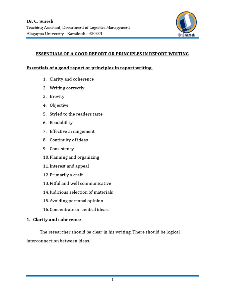 19 Essentials of a Good Report or Principles in Report Writing | Download Free PDF | Theory ...