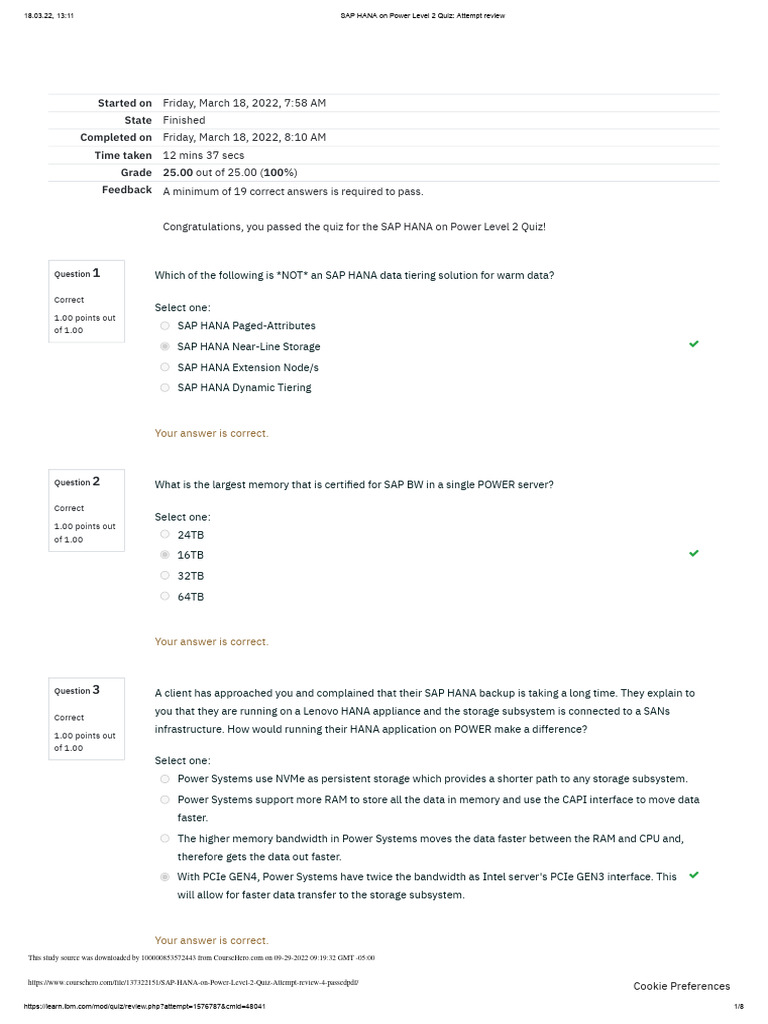 SAP HANA On Power Level 2 Quiz Attempt Review 4 Passed PDF | PDF ... SAP HANA On Power Level 2 Quiz Attempt Review 4 Passed PDF | PDF ...