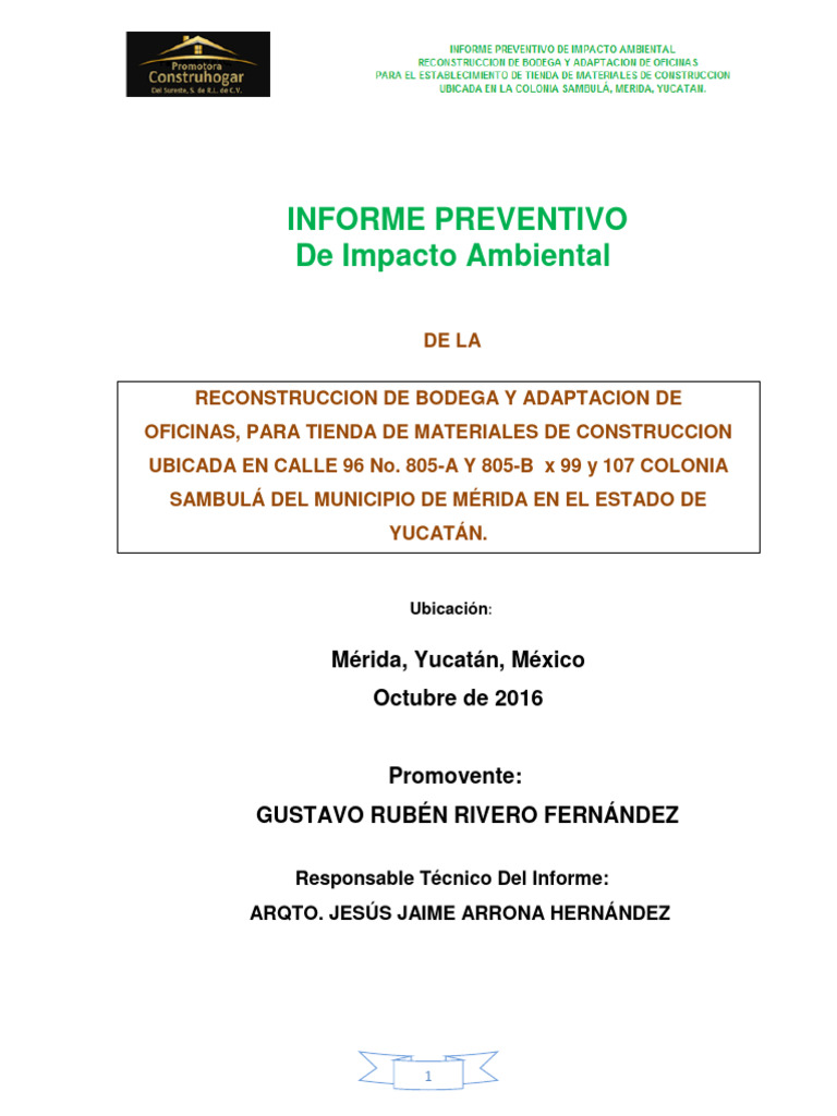 Informe Preventivo de Impacto Ambiental Reconstruccion Bodega y ...