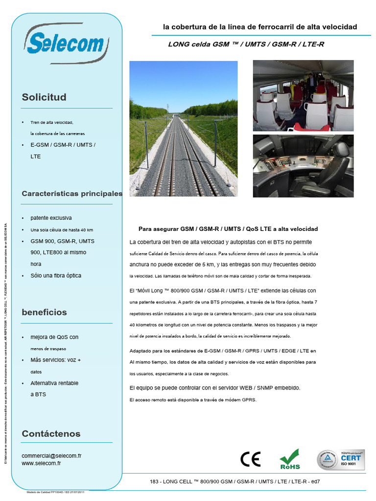 SELECOM LONG CELL™ 800 900 GSM GSMR UMTS LTE LTER - En.es | PDF | Lte (Telecomunicaciones) | Gsm
