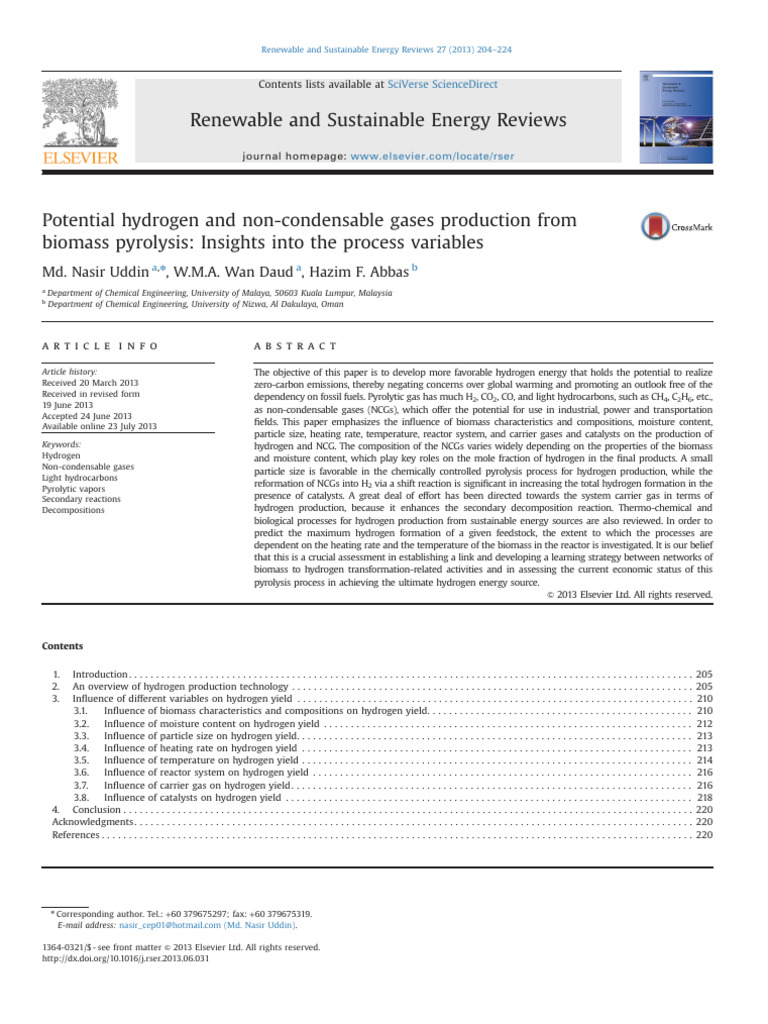 Potential Hydrogen and Non Condensable Gases Production From Biomass Pyrolysis Insights Into the ...