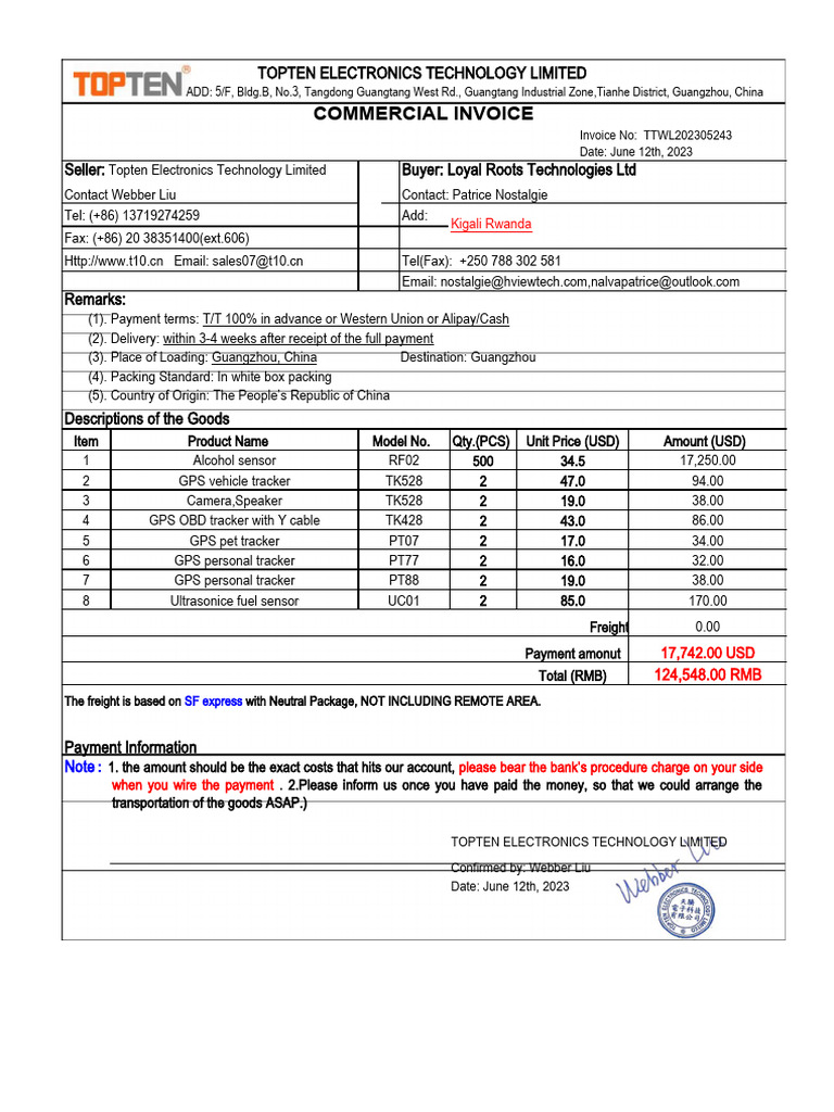 Commercial Invoice-TopTen | PDF | Invoice