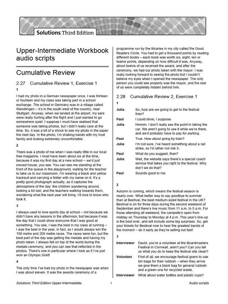 Upp-Int Workbook Cumulative Review Audio Script | PDF | Ponzi Scheme