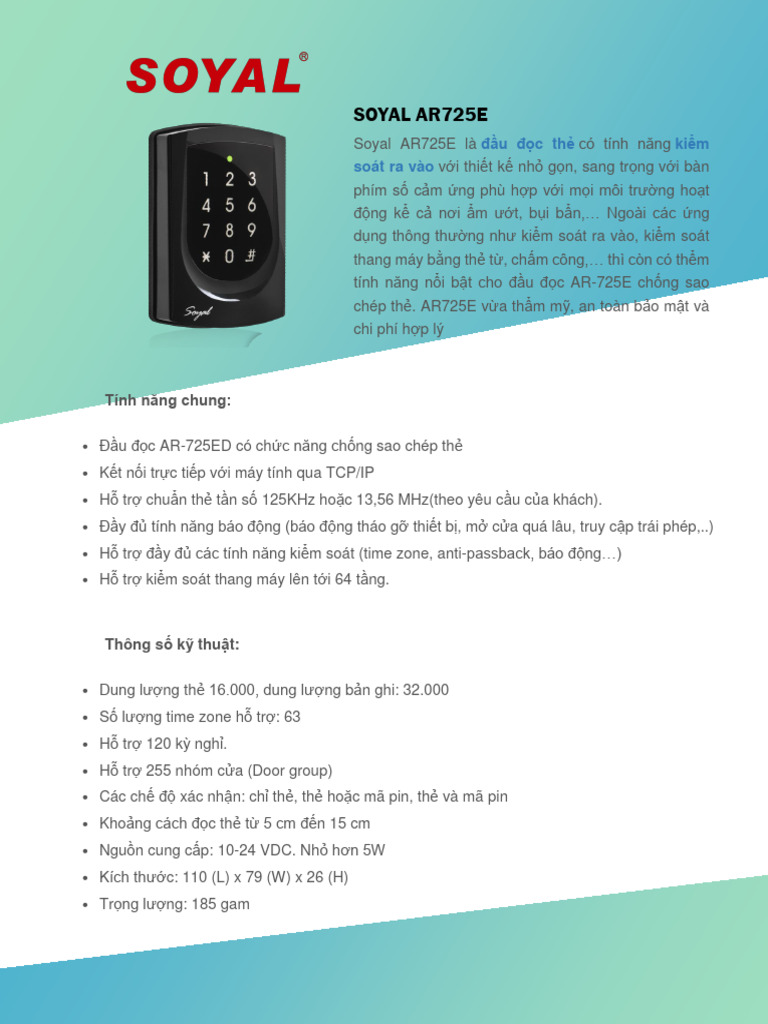 Spec Soyal Ar725e | PDF