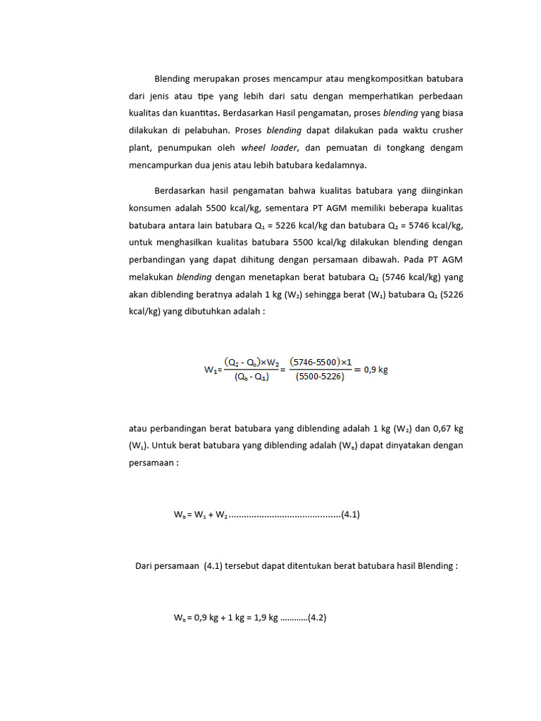 Hitungan Rumus Blending batu bara | PDF