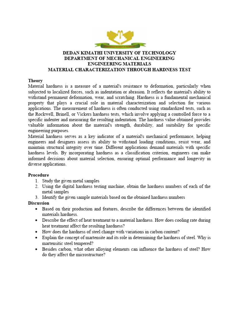 Rockwell Hardness Test Lab | PDF | Technology & Engineering