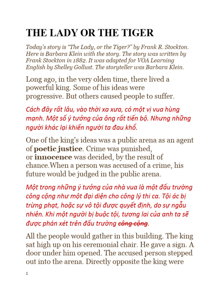 The Lady or The Tiger | PDF