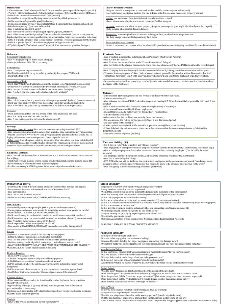 Torts Outline | Negligence | Standard Of Care