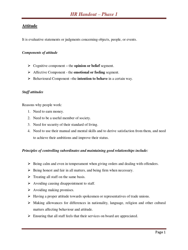 HR - Handout PH 1 | PDF | Attitude (Psychology) | Leadership