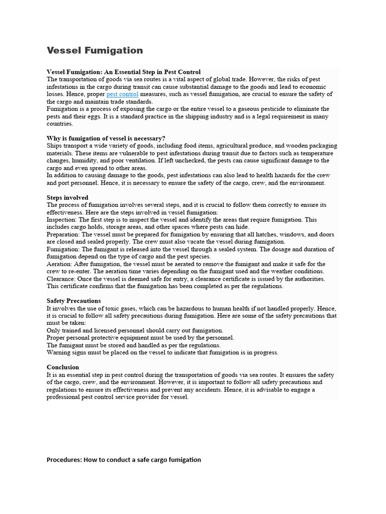 Vessel Fumigation | PDF | Pest (Organism) | Cargo