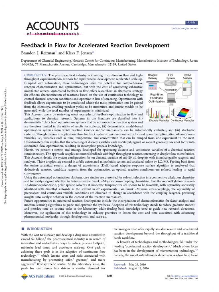 Reizman Jensen 2016 Feedback in Flow For Accelerated Reaction ...