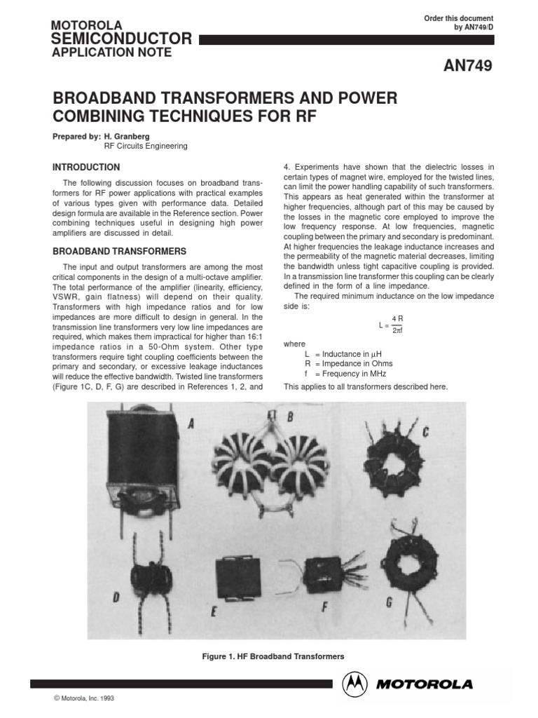 AN749 Broadband Transformers Power Combining Techniques RF | PDF ...