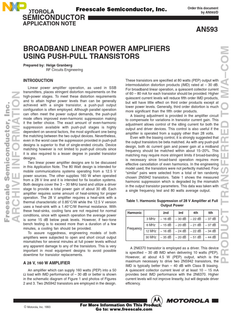 AN593 Broadband Transformers Power Combining Techniques RF | PDF ... AN593 Broadband Transformers Power Combining Techniques RF | PDF ...