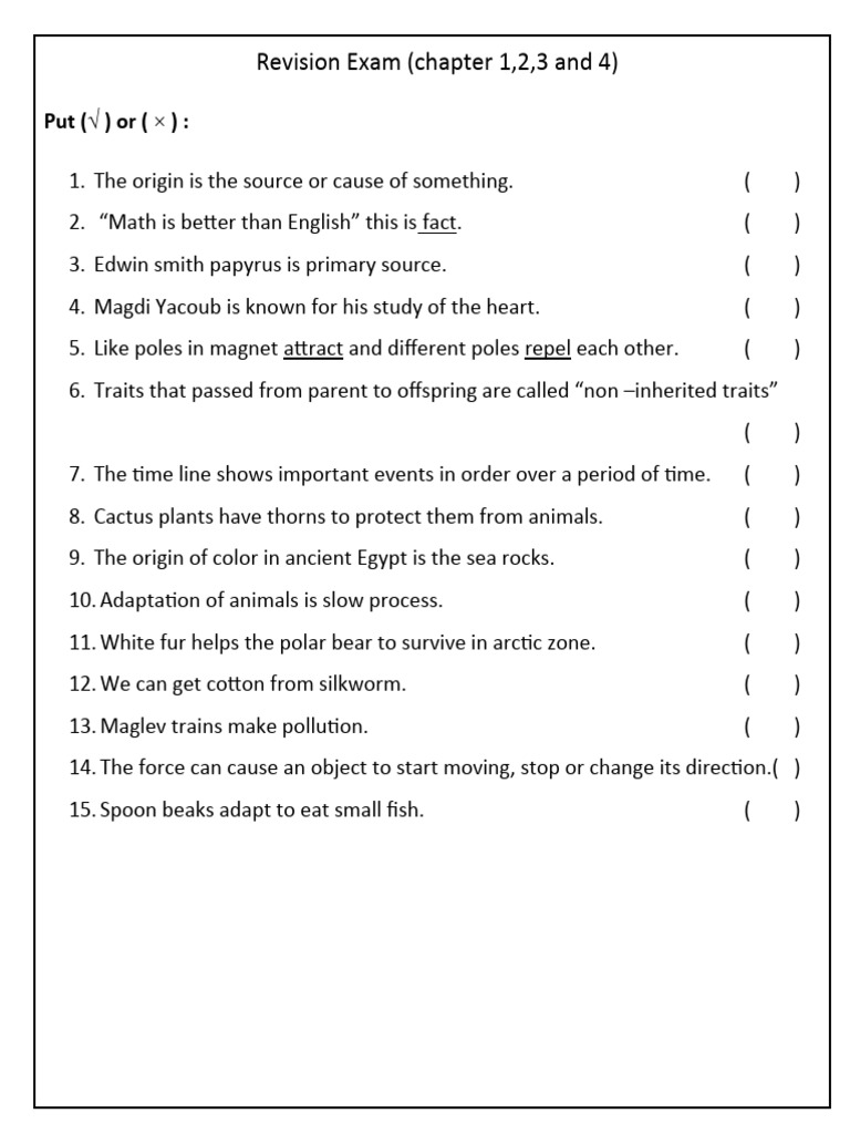 Revision Exam (Chapter 1,2,3 and 4) | PDF | Zoology