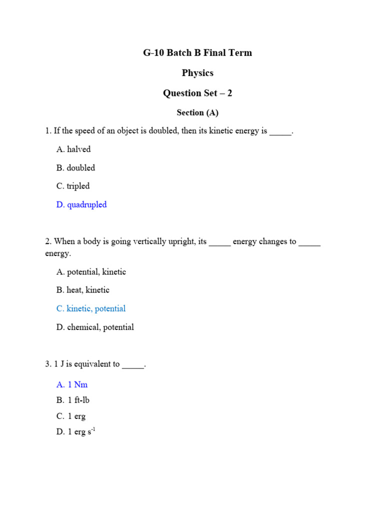 G10 Nov Final Term (Set-2) | PDF | Electron | Magnet