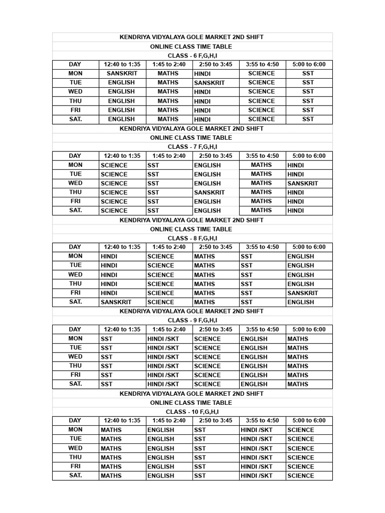 Time Table For Online Classes - 6-10 | PDF | Languages Of India