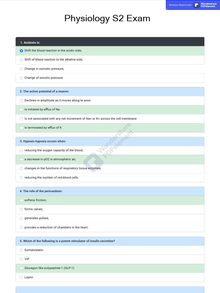 Physiology S2-Exam | PDF | Heart | Kidney