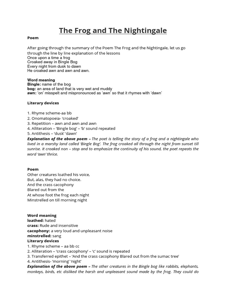 The Frog and The Nightingale | Download Free PDF | Poetry | Rhyme