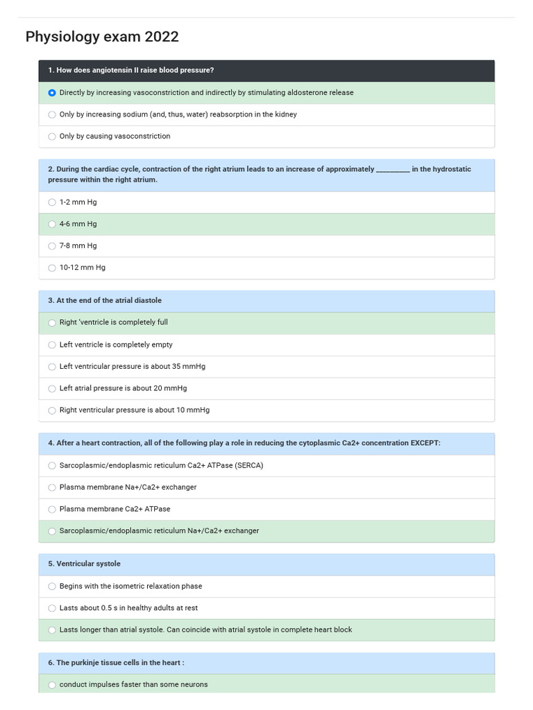 Physiology Exam 2022 | PDF | Heart | Atrium (Heart)