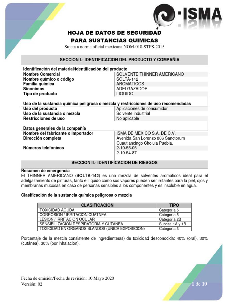 HDS Thinner-Americano Isma | PDF | Residuos | Agua
