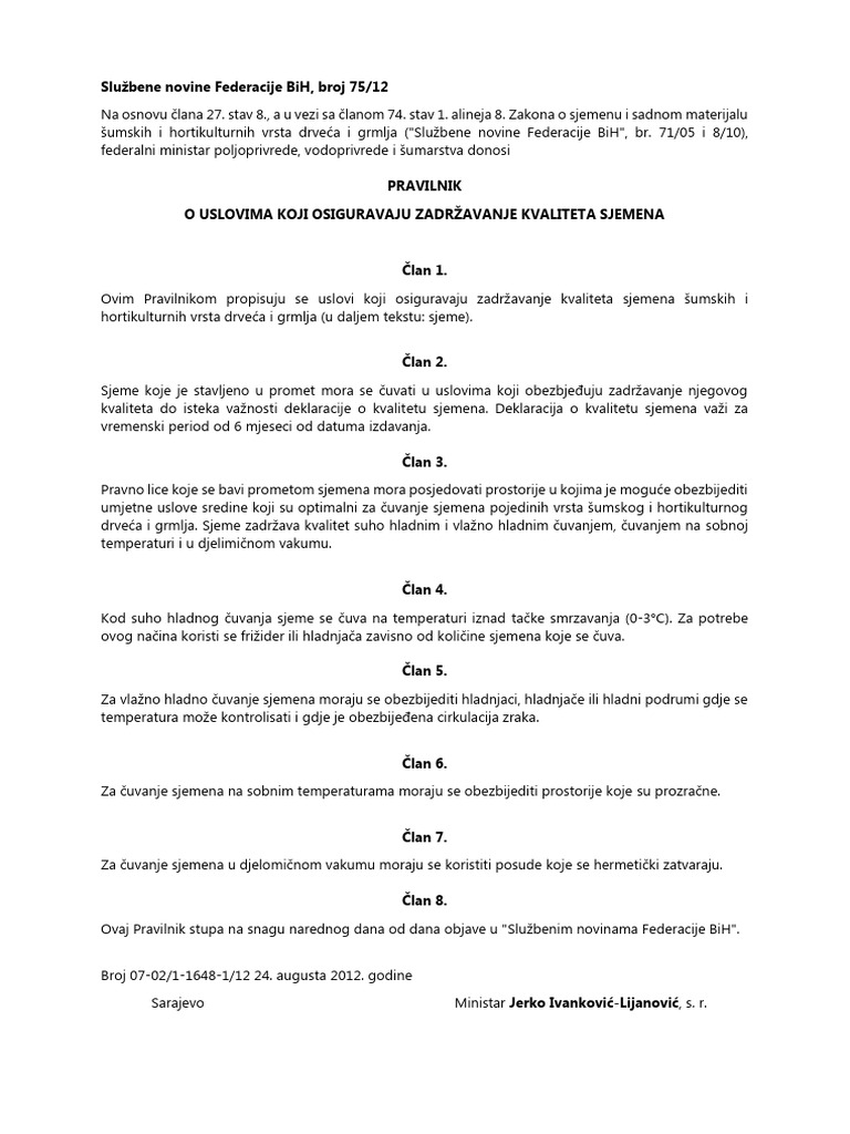 Kvaliteta Sjemena (A) | PDF