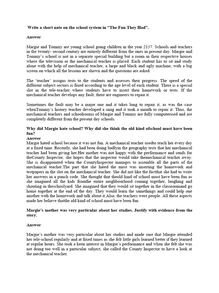 The Fun They Had Notes | PDF