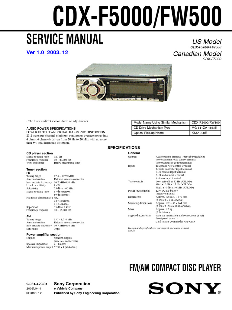 Sony cdx-f5000 fw500 | PDF | Decibel | Hertz
