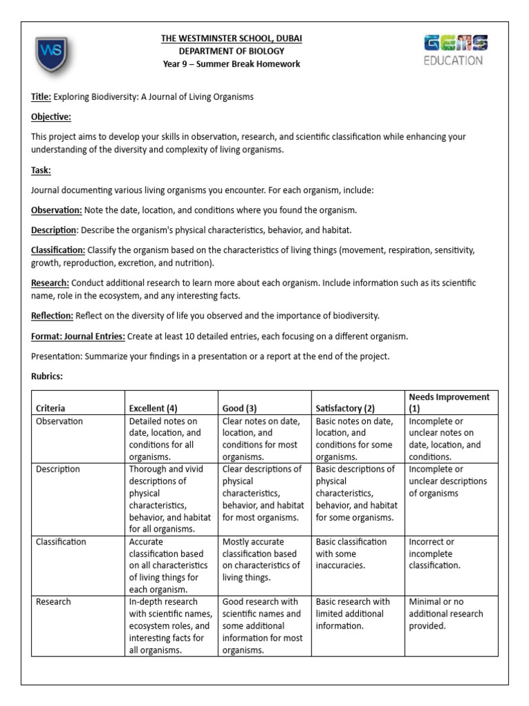 Year 9-Biology Summer Break Homework | PDF | Biodiversity | Life