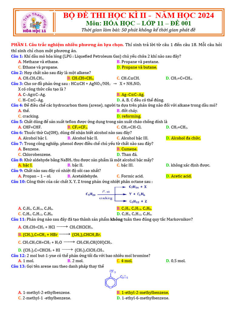Đa 15 Đề Ck II Hóa 11 | PDF