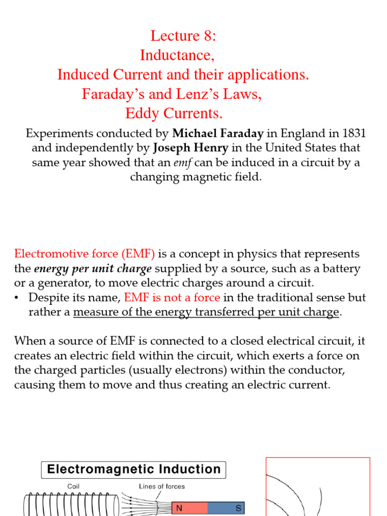 Lecture-8-Induced Current and their applications. Faraday’s and Lenz’s Laws, Eddy Currents | PDF ...