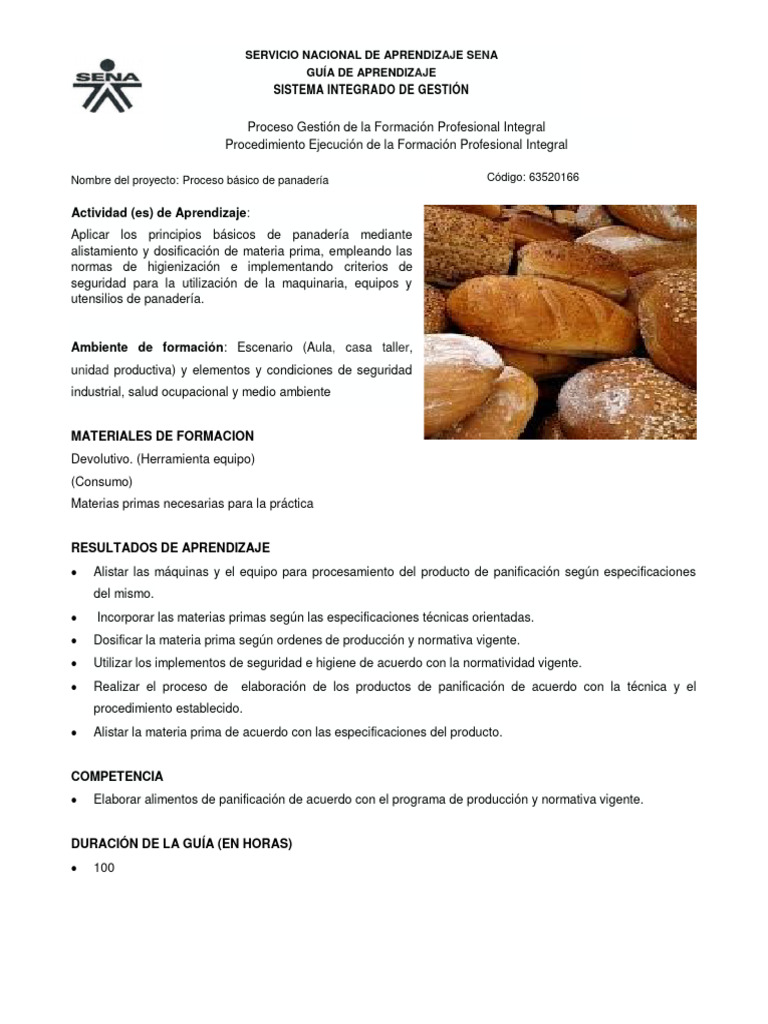 Guia Aprendizaje Operario en Panaderia | PDF | Panes | Panadería
