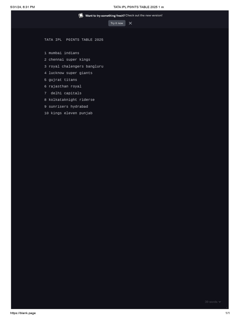 TATA IPL P0INTS TABLE 2025 1 M | PDF
