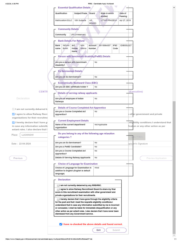 RRB - Candidate Apply Multipost | PDF