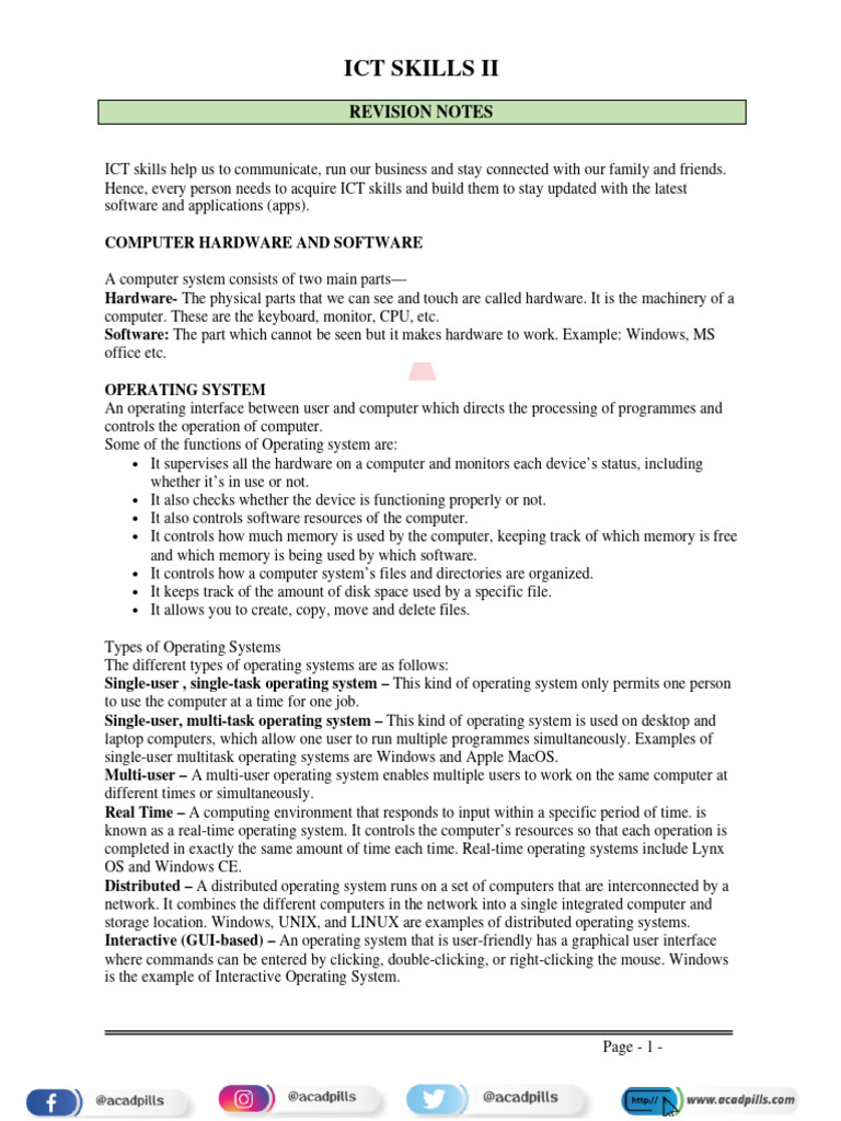 02 Ict Skills II | PDF | Operating System | Computer Virus