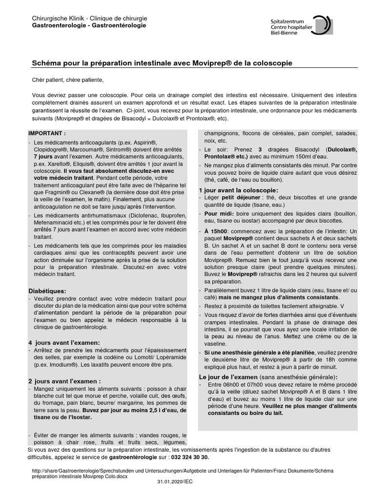 Schema Preparation Intestinale Moviprep Colo | PDF | Coloscopie