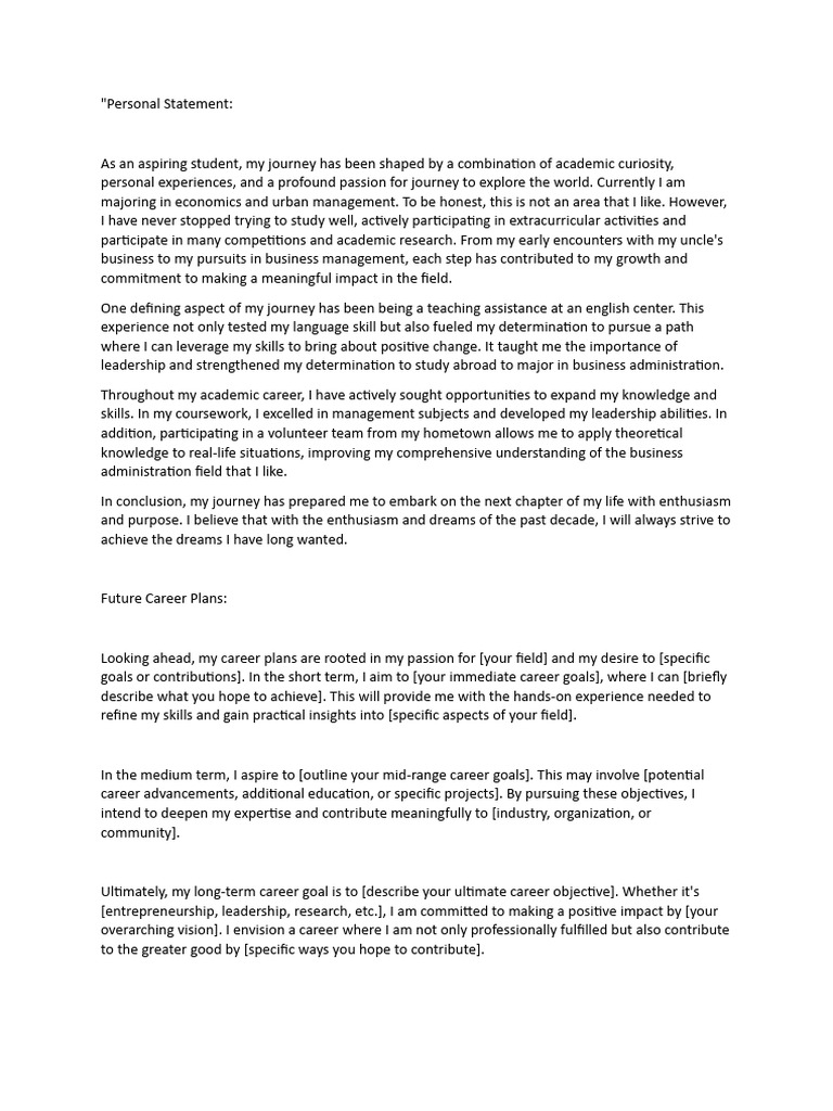 Personal Statement | PDF | Goal | Leadership