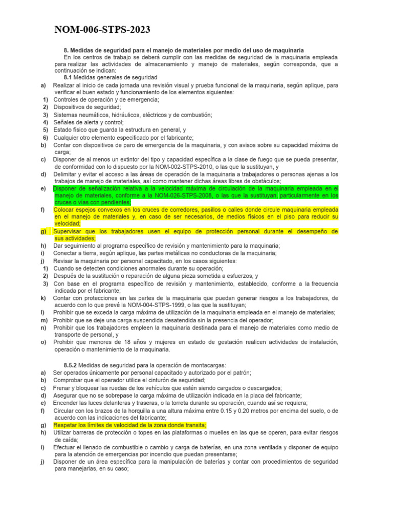 NOM-006-STPS-2023 Montacargas | PDF | Máquina elevadora | Vehículo de motor