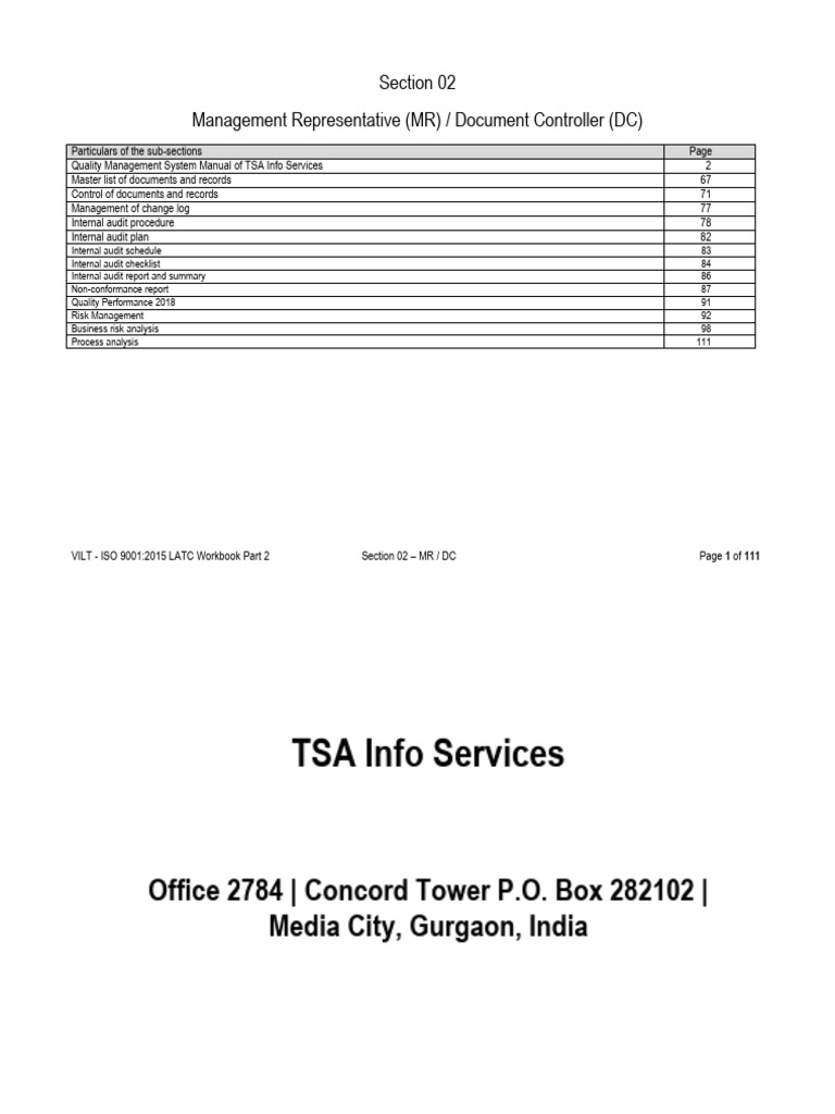 TSA Info Services QMS - Section 02 - MR-DC - TSA - Manual | PDF ...
