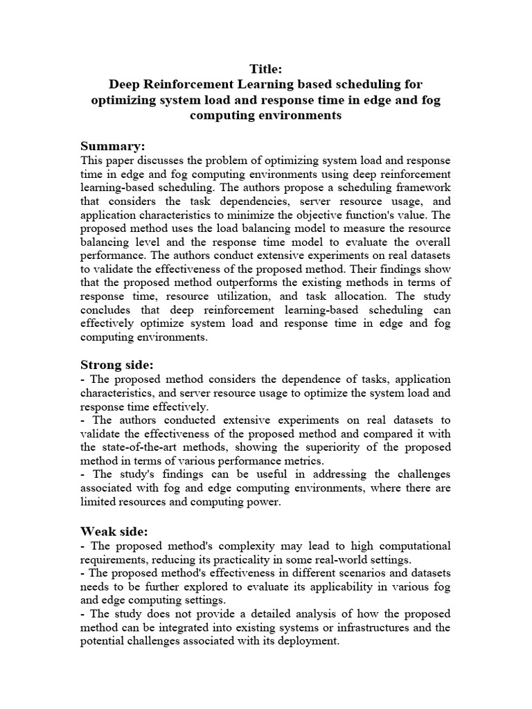Review Of Deep Reinforcement Learning Based Scheduling For Optimizing System Load And Response 9257