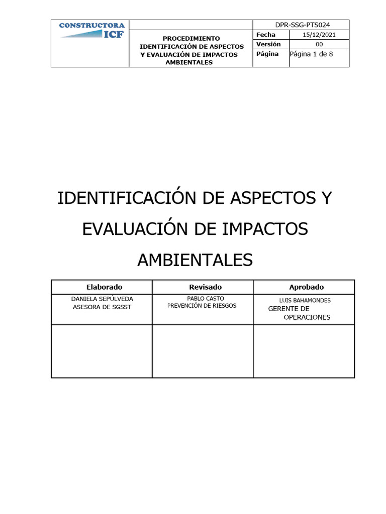 Dpr-ssg-pts-024 Aspecto y Evaluacion de Impacto Ambiental | PDF ...