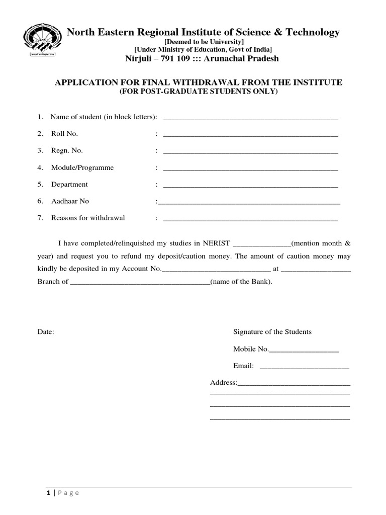 No Dues Form Cum Final Withdrawl Form For PG | PDF | Higher Education