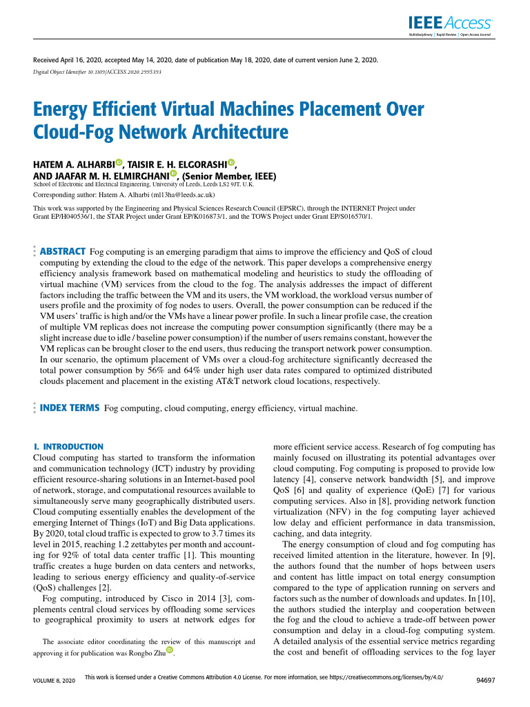 Energy Efficient Virtual Machines Placement Over Cloud-Fog Network Architecture | PDF | Computer ...