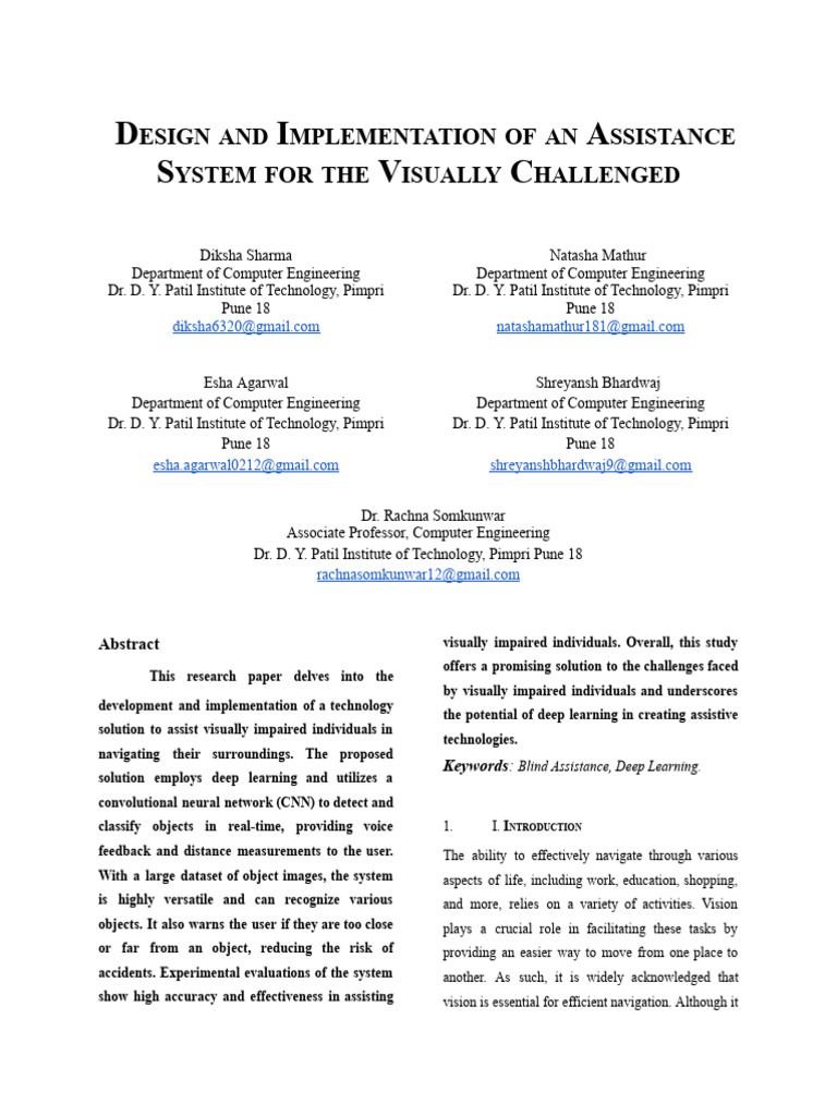 Blind Assistance System Pdf Computer Science Computing